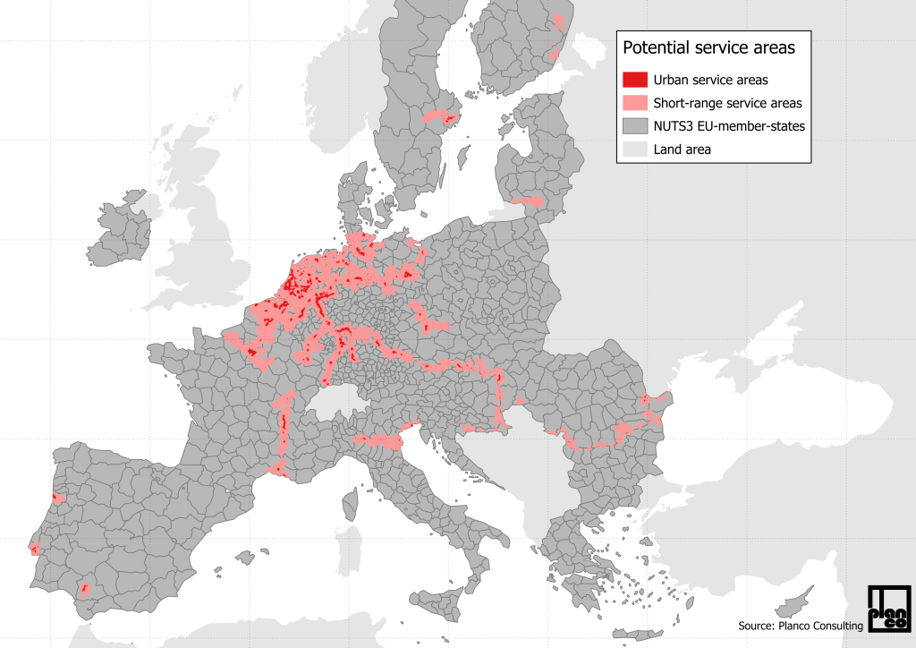 Map showing potential areas for urban and short-range IWT services ...